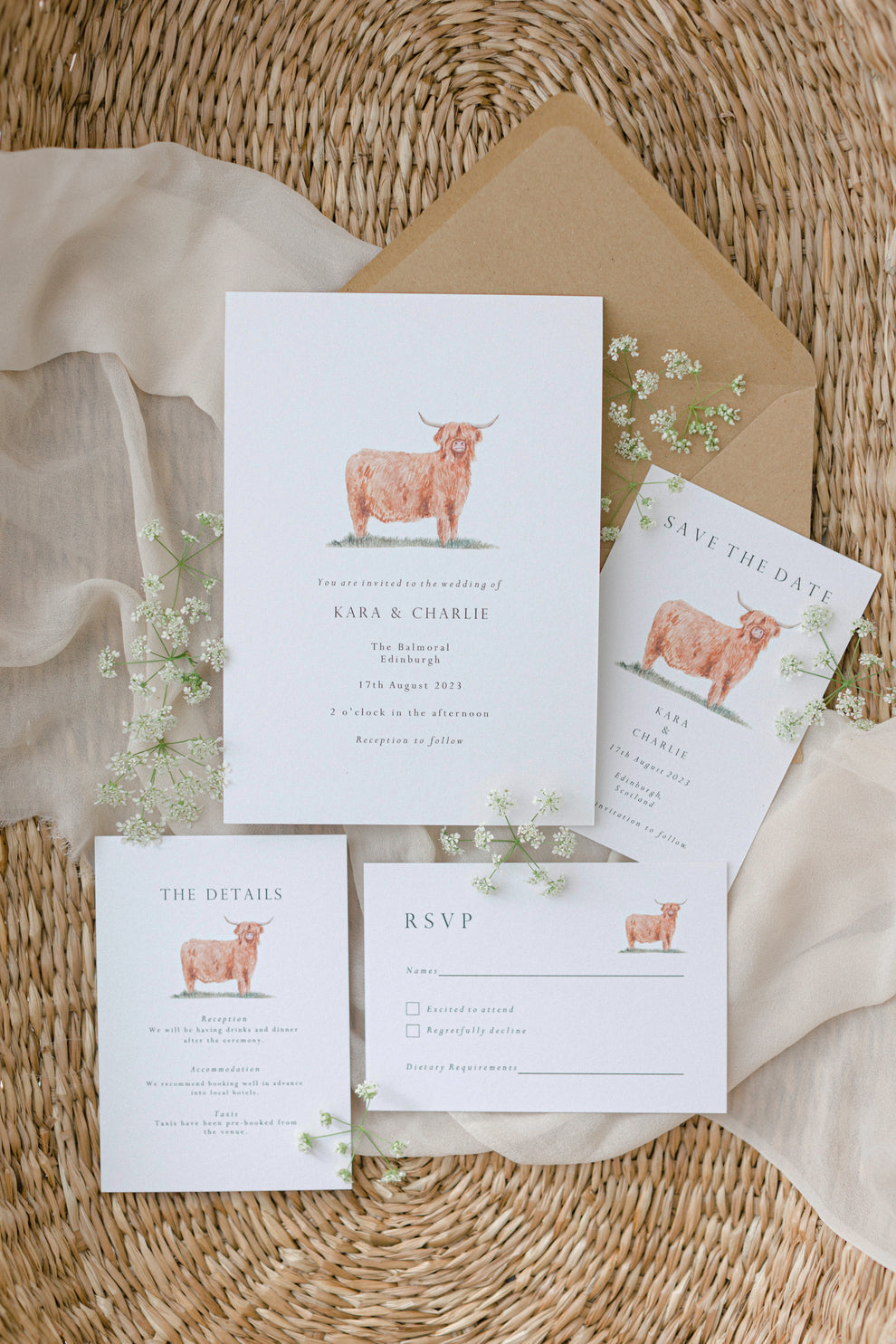Highland Cow Wedding Invitation Card | HeatherLucyJ – Heatherlucyj