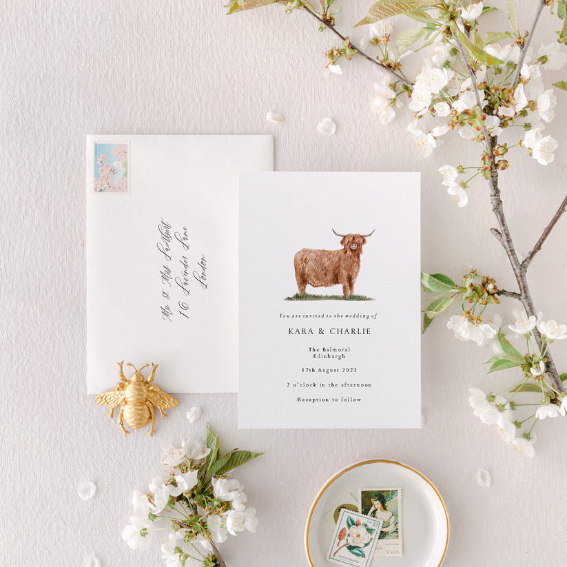 Highland Cow Wedding Invitation Card | HeatherLucyJ – Heatherlucyj