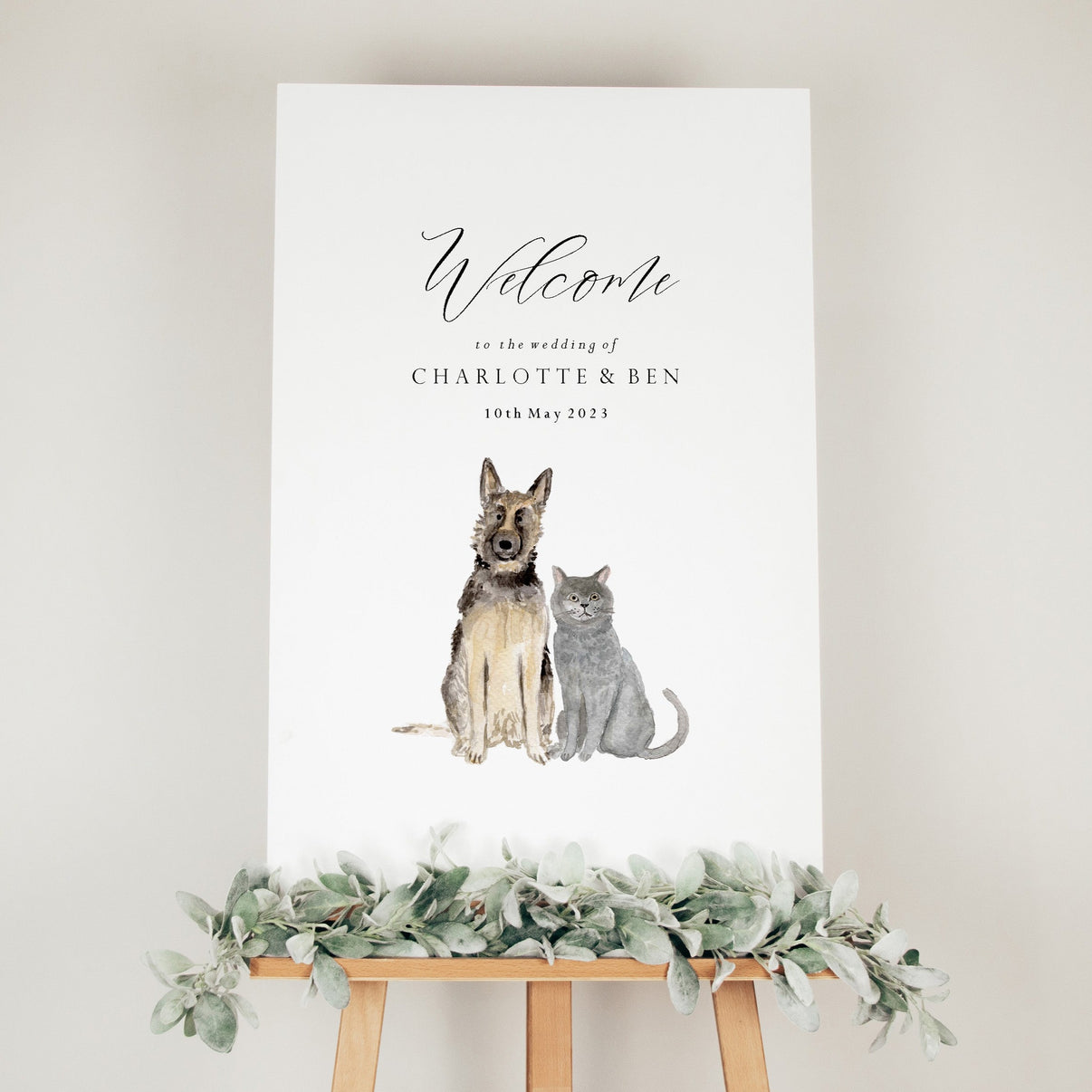 Custom Pet Portrait Wedding Welcome Sign | Dog Wedding Sign – Heatherlucyj