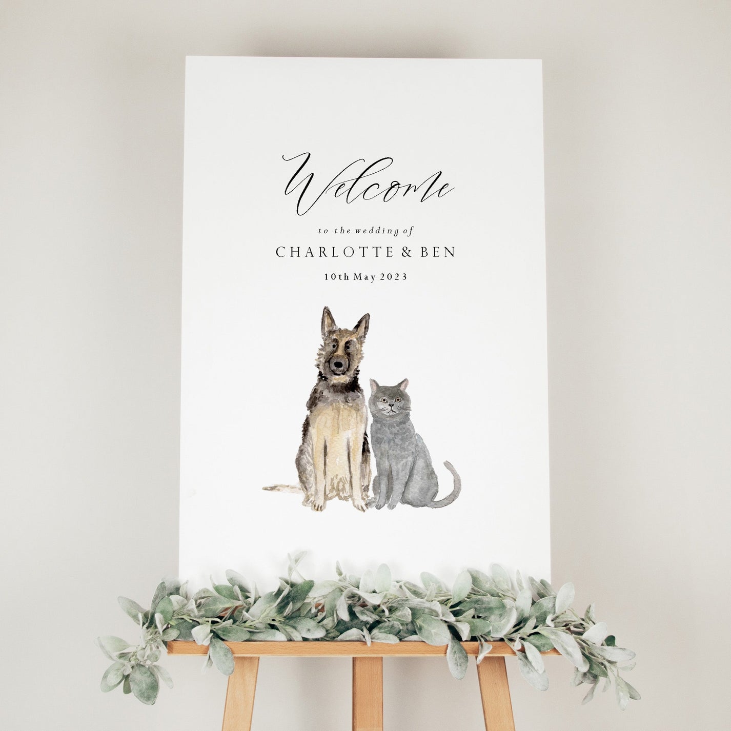 Custom Pet Portrait Wedding Welcome Sign | Dog Wedding Sign – Heatherlucyj