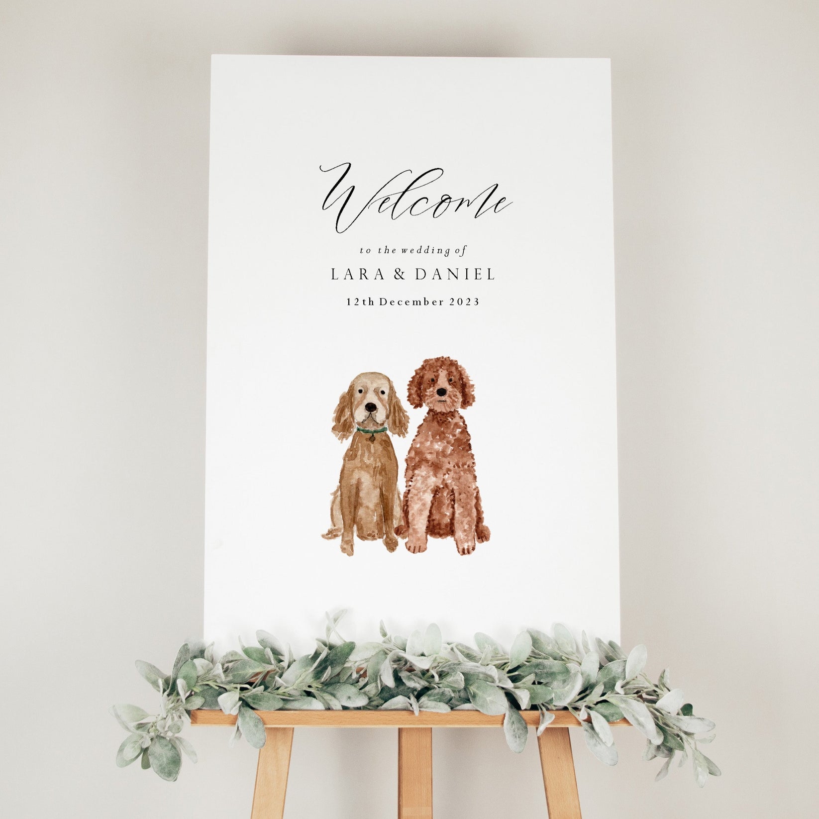 Custom Pet Portrait Wedding Welcome Sign | Dog Wedding Sign – Heatherlucyj