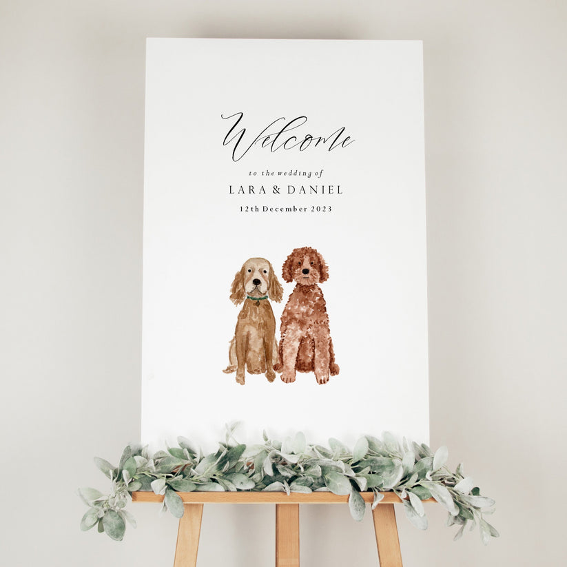 Custom Pet Portrait Wedding Welcome Sign | Dog Wedding Sign – Heatherlucyj