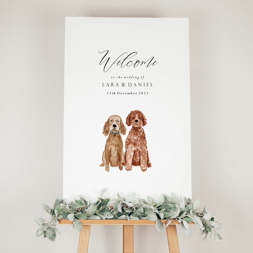 Custom Pet Portrait Wedding Welcome Sign | Dog Wedding Sign – Heatherlucyj