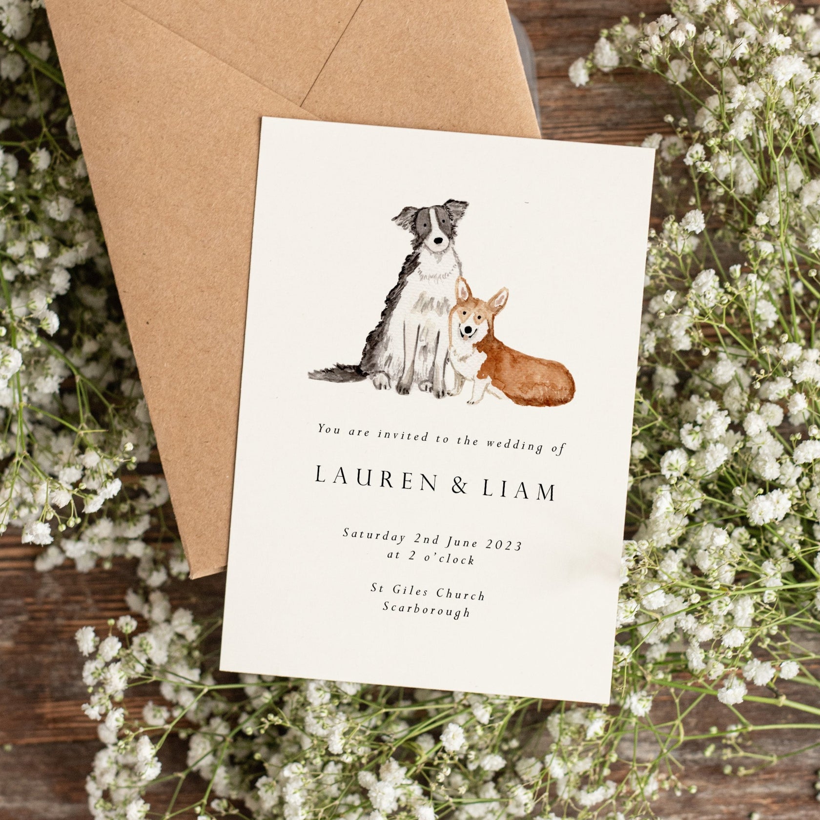 Semi-Custom Wedding Stationery: Watercolour Dog Invitation Card ...