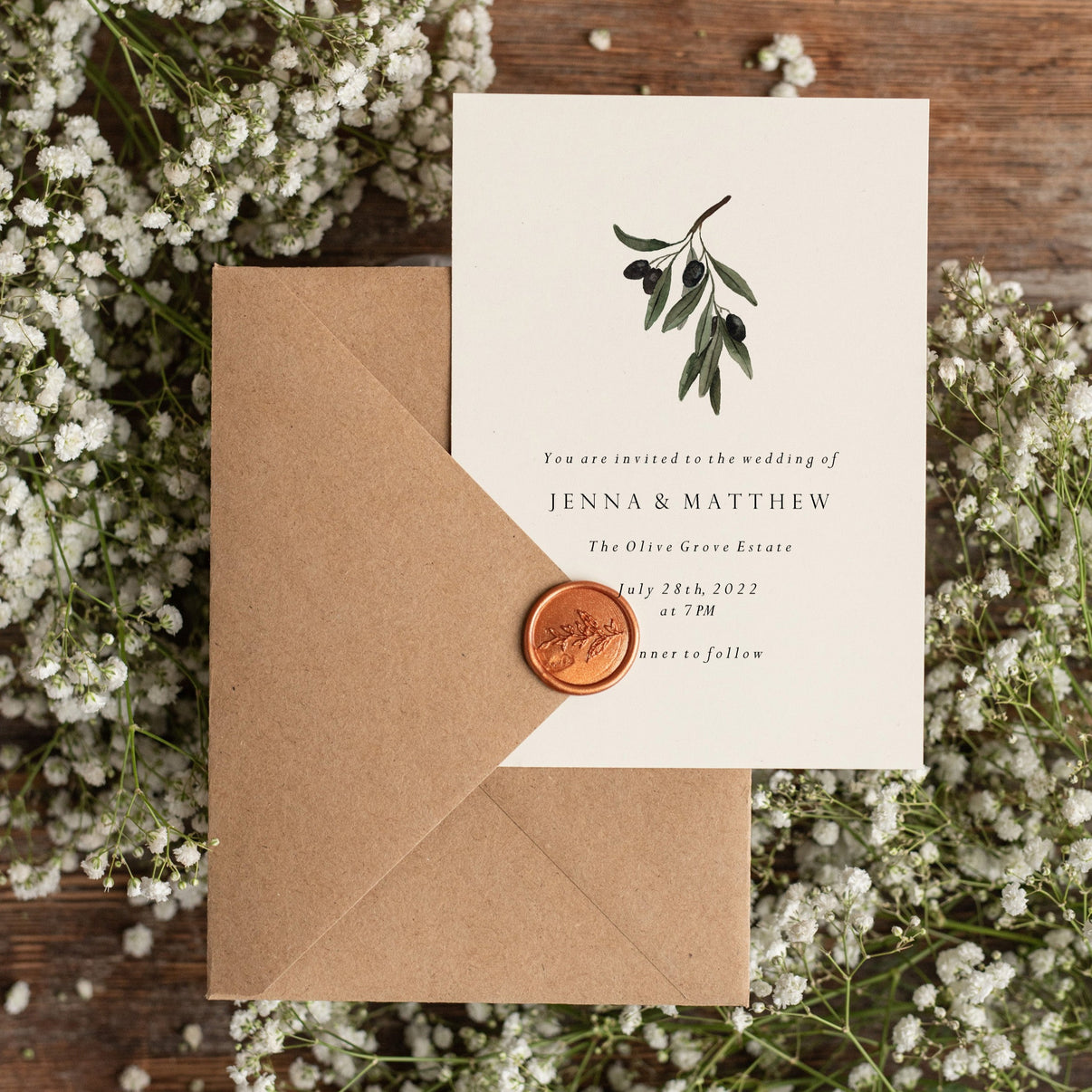 Olive Branch Wedding Invitation Card | Mediterranean Wedding Invites ...