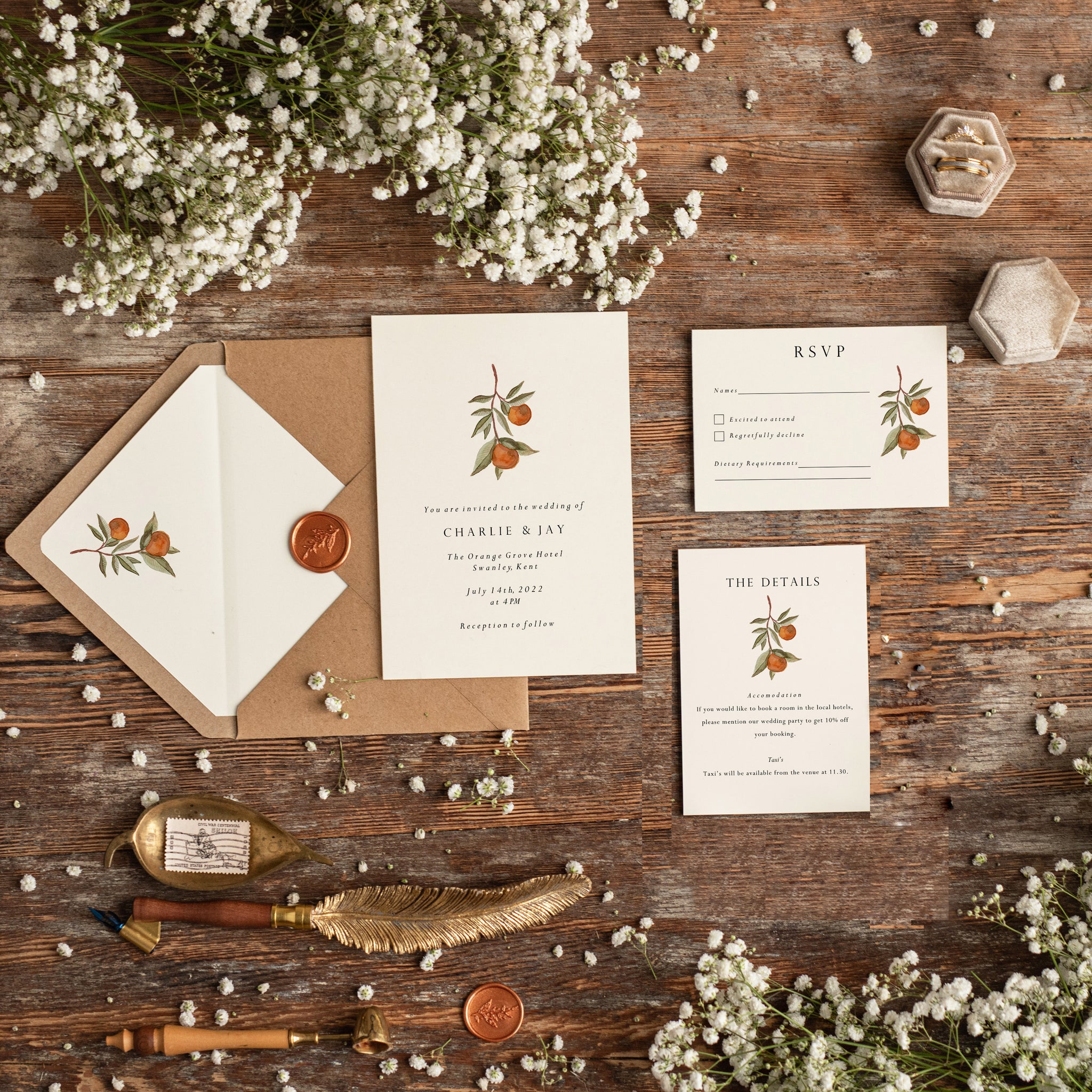 Watercolour Oranges Wedding Invitation - Botanical Wedding Invites ...