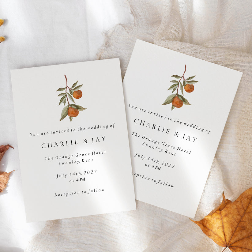 Watercolour Oranges Wedding Invitation - Botanical Wedding Invites ...